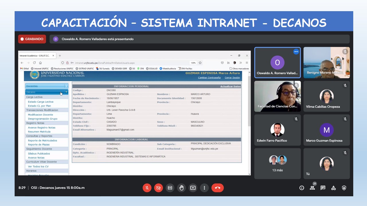 CAPACITACIÓN – SISTEMA INTRANET – DECANOS – Universidad Nacional José ...